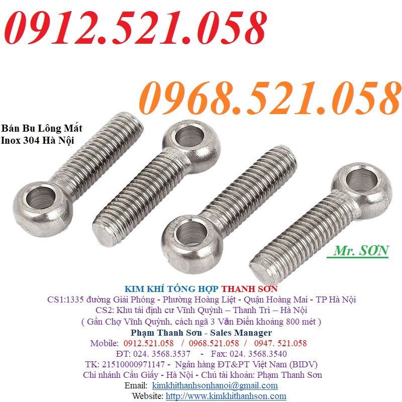 Bu lông mắt M16 x 70,rẻ (0912.521058) Bán bu lông mắt inox M6 đến M20,Tai móc cẩu inox 304 M36 ...